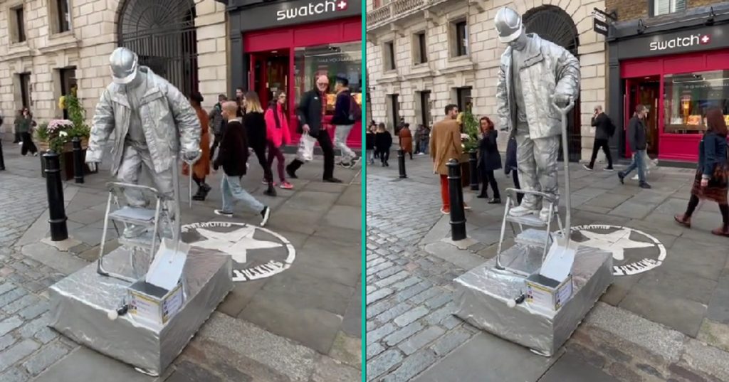 Man die een 'levend standbeeld' is, laat zien hoe hij in zijn positie komt - BRAW.NL